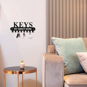 Smile Buzz Wall Mounted Black Metal Key Holder with Sweet Home Decor - 8 Hooks for Key Racks, Screws and Plugs to Hang Key.