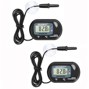 aquaneat 2 pack aquarium thermometer, fish tank thermometer, digital thermometer, reptile thermometer, terrarium water temperature test, with large lcd display