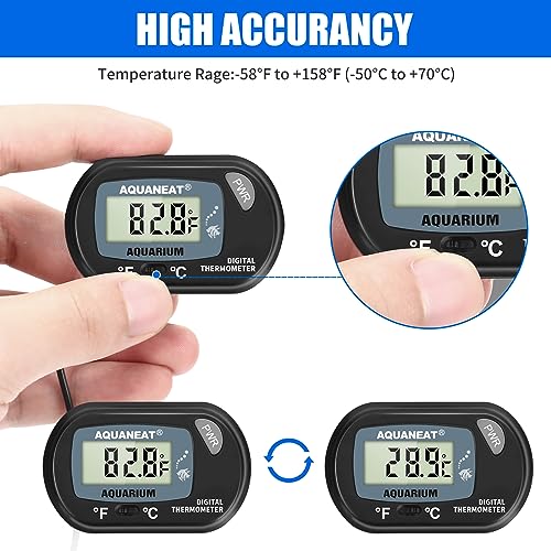 AQUANEAT 2 Pack Aquarium Thermometer, Fish Tank Thermometer, Digital Thermometer, Reptile Thermometer, Terrarium Water Temperature Test, with Large LCD Display