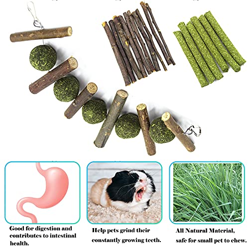 DuvinDD Grass House for Bunny Play and Rest, Small Animal Hideaway Hut Bed Mat 100% Natural Chew Toys - Rattan Ball, Timothy Hay Ball String and Sticks, Apple Sticks, Pine Cones for Rabbit Guinea Pig