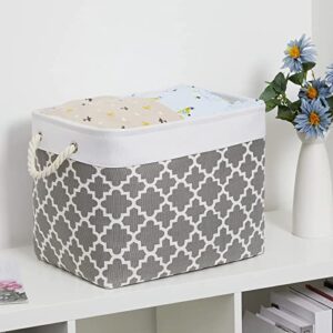 Bidtakay Baskets Set Fabric Storage Bins-White&Quatrefoil Grey Bundled Baskets of 2 Large Baskets 16" X 11.8" X 11.8" + 3 Medium Baskets 15" X 11" X 9.5" for Closet, Shelves