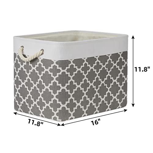 Bidtakay Baskets Set Fabric Storage Bins-White&Quatrefoil Grey Bundled Baskets of 2 Large Baskets 16" X 11.8" X 11.8" + 3 Medium Baskets 15" X 11" X 9.5" for Closet, Shelves