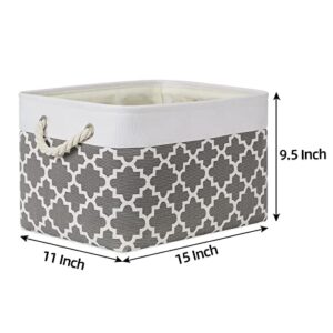 Bidtakay Baskets Set Fabric Storage Bins-White&Quatrefoil Grey Bundled Baskets of 2 Large Baskets 16" X 11.8" X 11.8" + 3 Medium Baskets 15" X 11" X 9.5" for Closet, Shelves