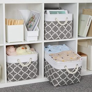 Bidtakay Baskets Set Fabric Storage Bins-White&Quatrefoil Grey Bundled Baskets of 2 Large Baskets 16" X 11.8" X 11.8" + 3 Medium Baskets 15" X 11" X 9.5" for Closet, Shelves