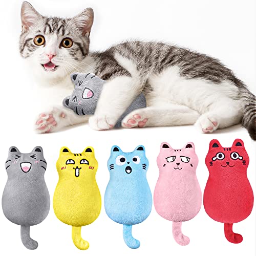 Feeko 5Pcs Catnip Toys, Cat Pillow Toys, Rattle Sound, Cat Toys for Indoor Cats Interactive with Cute Cat Toy Set, Cat Teething Chew Toy, Bite Resistant Catnip Toys Plush Gift