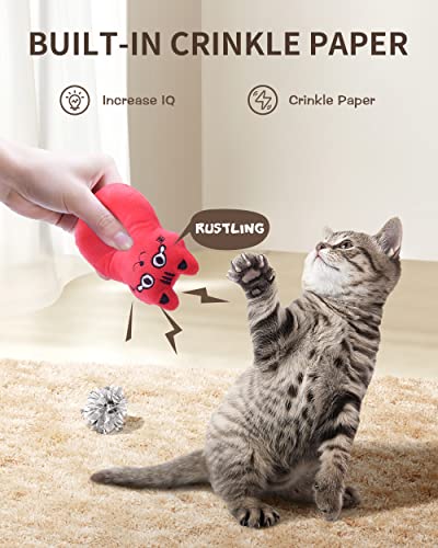 Feeko 5Pcs Catnip Toys, Cat Pillow Toys, Rattle Sound, Cat Toys for Indoor Cats Interactive with Cute Cat Toy Set, Cat Teething Chew Toy, Bite Resistant Catnip Toys Plush Gift