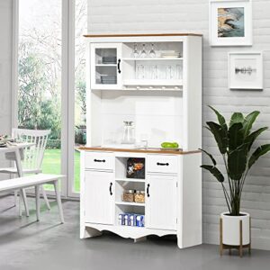 HOMCOM 71" Kitchen Buffet with Hutch, Farmhouse Style Storage Pantry with 2 Drawers, 3 Door Cabinets and 3 Shelves, White