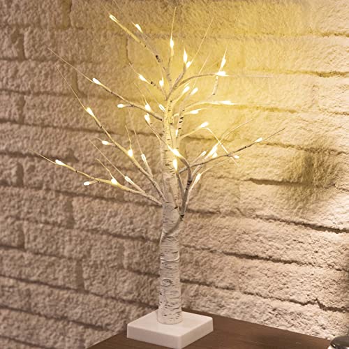 COSYWARM 2FT 24 LED Birch Tree Light, USB and Battery Powered Tabletop Tree Light, Warm White Birch Tree with Light for Home Christmas Wedding Party Decorations.