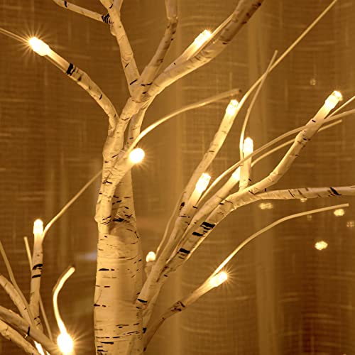 COSYWARM 2FT 24 LED Birch Tree Light, USB and Battery Powered Tabletop Tree Light, Warm White Birch Tree with Light for Home Christmas Wedding Party Decorations.