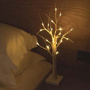 COSYWARM 2FT 24 LED Birch Tree Light, USB and Battery Powered Tabletop Tree Light, Warm White Birch Tree with Light for Home Christmas Wedding Party Decorations.