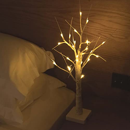 COSYWARM 2FT 24 LED Birch Tree Light, USB and Battery Powered Tabletop Tree Light, Warm White Birch Tree with Light for Home Christmas Wedding Party Decorations.