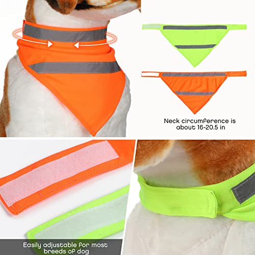 2 Pieces Dog Bandanas Reflective Dog Scarf Yellow Orange Dog Bandanas High Visibility Safety Dog Camping Bandana Triangle Bibs for Medium Large Pets Dog Cats Puppy Walking Reflective Wear at Night