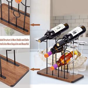 ALLCENER Wine Rack with Glass Holder, Countertop Wine Racks, Metal Wine Holder for 4 Bottles and 4 Wine Glasses Storage, Wine Bottle Rack Display Shelves for Home, Kitchen, Cabinet, Cellar, Bar