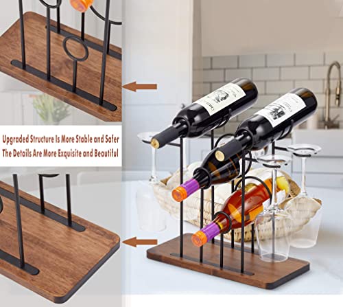 ALLCENER Wine Rack with Glass Holder, Countertop Wine Racks, Metal Wine Holder for 4 Bottles and 4 Wine Glasses Storage, Wine Bottle Rack Display Shelves for Home, Kitchen, Cabinet, Cellar, Bar