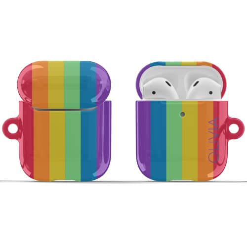 Artisticases Custom LGBTQ Rainbow Pride Flag Gay Case Designed for AirPods Gen 1 & 2 / AirPods Pro Case, Cute Personalized Name Hard Cover with Free Keychain