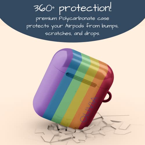 Artisticases Custom LGBTQ Rainbow Pride Flag Gay Case Designed for AirPods Gen 1 & 2 / AirPods Pro Case, Cute Personalized Name Hard Cover with Free Keychain