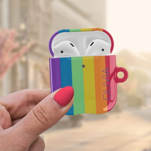 Artisticases Custom LGBTQ Rainbow Pride Flag Gay Case Designed for AirPods Gen 1 & 2 / AirPods Pro Case, Cute Personalized Name Hard Cover with Free Keychain