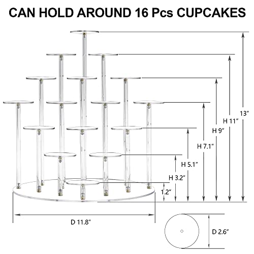 Cupcake Stand - Premium Cake Pop Holder - Cakes Dessert Display Stands for 16 Cupcakes + LED Yellow Light String - Ideal for Weddings, Birthday Parties, Candlelight Dinner