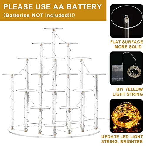 Cupcake Stand - Premium Cake Pop Holder - Cakes Dessert Display Stands for 16 Cupcakes + LED Yellow Light String - Ideal for Weddings, Birthday Parties, Candlelight Dinner