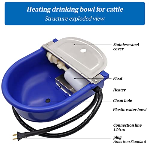 Automatic Livestock Waterer Heated Horse Water Bowl Automatic Cattle Cow Heated Water Bowl Dog Horse Cattle Drinking Bowl Constant Temperature Dispenser with Float Control