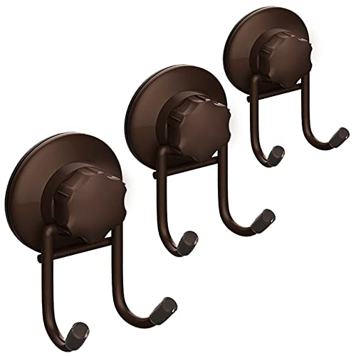 SANNO Suction Cup Hooks, Shower Squeegee Holder Towel Robe Loofah Hooks Hanging Shower Hooks for Bathroom Kitchen Shower Wall, Bathroom Shower Accessories, Bronze (3 Pack)