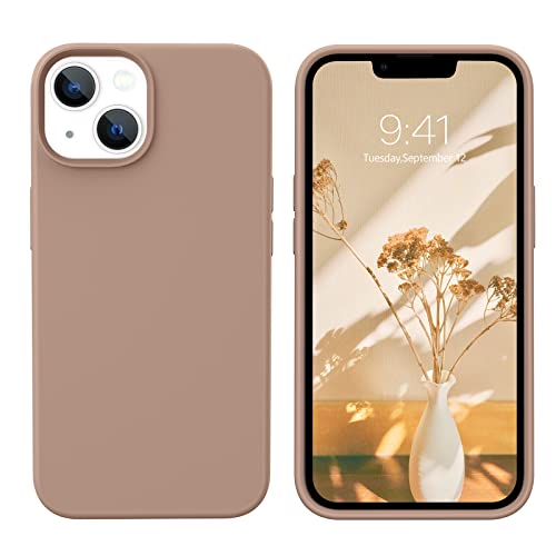 GUAGUA Compatible with iPhone 13 Mini Case Liquid Silicone Soft Gel Rubber Slim Thin Microfiber Lining Cushion Texture Cover Shockproof Protective Phone Case for iPhone 13 Mini 5.4 Inch Khaki