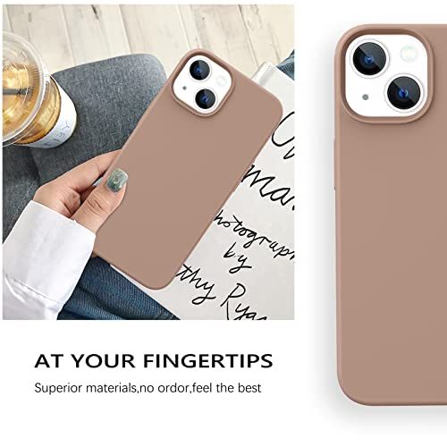 GUAGUA Compatible with iPhone 13 Mini Case Liquid Silicone Soft Gel Rubber Slim Thin Microfiber Lining Cushion Texture Cover Shockproof Protective Phone Case for iPhone 13 Mini 5.4 Inch Khaki