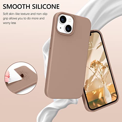 GUAGUA Compatible with iPhone 13 Mini Case Liquid Silicone Soft Gel Rubber Slim Thin Microfiber Lining Cushion Texture Cover Shockproof Protective Phone Case for iPhone 13 Mini 5.4 Inch Khaki