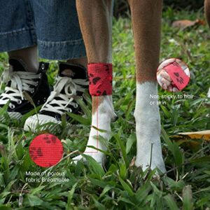 Risen Self Adhesive Bandage Wrap 6 Pack,2”x 5 Yards Medical Tape for Christmas Gifts,Gauze Rolls First Aid Vet Wrap Adherent Bandages for Sports,Dogs Pet(Red Paw)