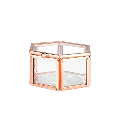 Feyarl Jewelry Trinket Glass Box Ornate Ring Earring Box Preserved Flower Glass Box Organizer Decorative Box Storage (Rose Gold)