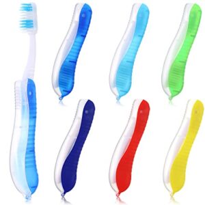 6 pieces travel toothbrushes folding portable toothbrush foldable toothbrush collapsable backpacking toothbrush fold up toothbrush with built in cover for women men kid camping hiking travel, 6 colors