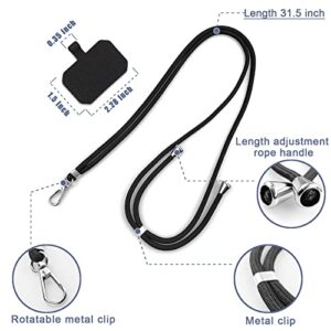 Universal Cell Phone Lanyard IOXQP, 2 × Universal Phone Lanyard,4× Phone Lanyard Pads,Black Nylon Adjustable Neck Strap Compatible with All Smartphone