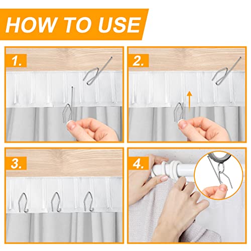 popokk 60 Pack Metal Curtain Hooks Drapery Hook Pins Slip on Drapery Hook Pins for Window Curtain,Door Curtain and Shower Curtain,Curtain Hooks for Drapes,Silver