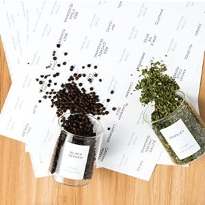 v2croft 160 Preprinted 1.375inch X 2.125inch Minimalist Spice Labels Set w/Extra Black Text on White, waterproof Matte For Jars, Glass Containers & Canisters,- Include an Exclusive Reference sheet