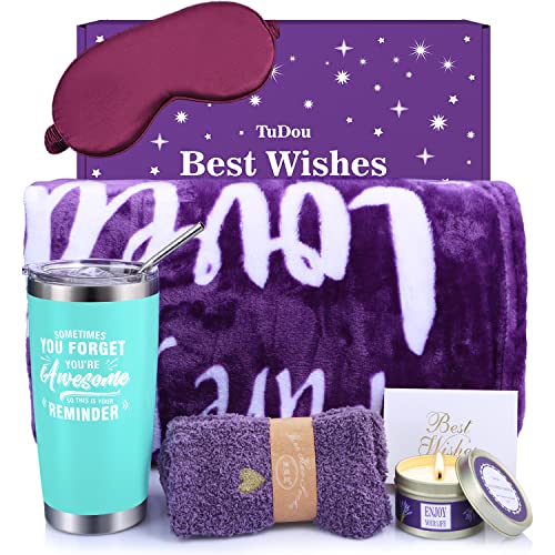 Get Well Soon Gifts for Women, Birthday Care Package, Relaxing Inspirational Women Includes Blanket Socks Stainless Steel Tumbler Mask Candle Basket Mom Sisters Friends