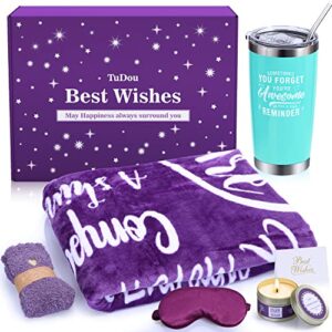 Get Well Soon Gifts for Women, Birthday Care Package, Relaxing Inspirational Women Includes Blanket Socks Stainless Steel Tumbler Mask Candle Basket Mom Sisters Friends