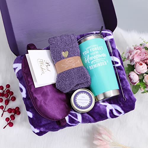 Get Well Soon Gifts for Women, Birthday Care Package, Relaxing Inspirational Women Includes Blanket Socks Stainless Steel Tumbler Mask Candle Basket Mom Sisters Friends