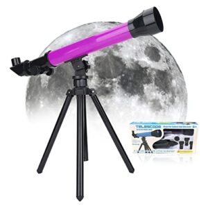 Zyyini Children's HD Telescope for Beginners, with 20X/40X/60X Interchangeable Eyepieces, Foldable Adjustable Tripod Space Astronomical Telescope(Purple)