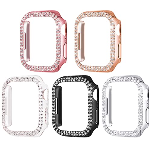 Surace 45mm Case Compatible with Apple Watch 9 8 7 Case, Bling Cover Diamond Bumper Protective Case for Apple Watch Series 9 Series 8 Series 7 45mm, 5 Packs, Rose Gold/Pink/Black/Silver/Clear