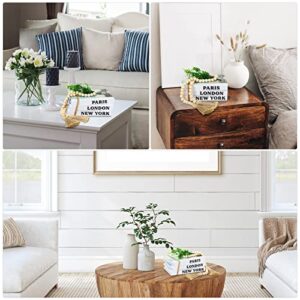 3 Pieces White Decorative Books Modern Farmhouse Stacked Books Stacks Faux Paper Books with Wood Bead Linen Decor for Home Coffee Tables (Fresh Style)