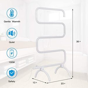 MAT EXPERT Wall-Mounted Towel Warmer, 120W Freestanding Heated Towel Rail, 5 Iron Bar Plug-in Heated Towel Drying Rack, Towel Dryer for Spa/Massage, Ideal for Bathroom/Kitchen