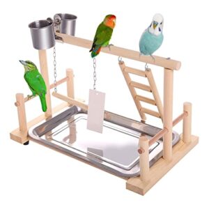 roseflower parrot playstand bird playground wood perch gym playpen with feeder cup ladder swing tray - play stand exercise toys cage accessories playgym for pet cockatiel parakeets budgie #2