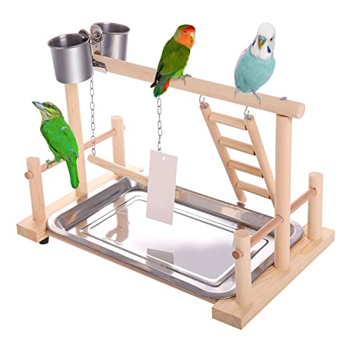 RoseFlower Parrot Playstand Bird Playground Wood Perch Gym Playpen with Feeder Cup Ladder Swing Tray - Play Stand Exercise Toys Cage Accessories Playgym for Pet Cockatiel Parakeets Budgie #2