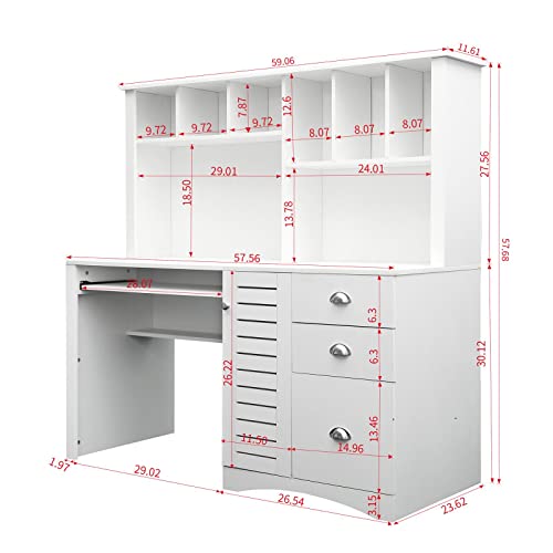 Holaki Computer Desk with Drawers & Bookshelf for Small Space,Wood Executive Desk Teens Student Desk Writing Laptop Home Office Desk with Keyboard Tray,Computer Desk with Hutch Antiqued White Finish