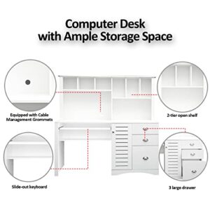 Holaki Computer Desk with Drawers & Bookshelf for Small Space,Wood Executive Desk Teens Student Desk Writing Laptop Home Office Desk with Keyboard Tray,Computer Desk with Hutch Antiqued White Finish