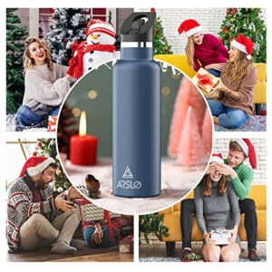 Arslo Insulated Stainless Steel Water Bottles, Double Wall Water Bottle With Straw, Vacuum Insulated Bottle Keep Cold 24 Hours, Wood Grain