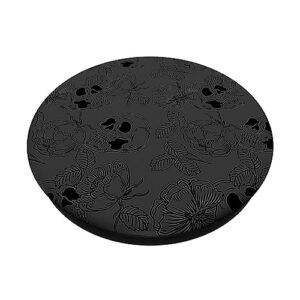 Skull and Hibiscus Rose On Gray Pattern Halloween Flower PopSockets Standard PopGrip