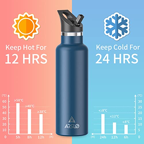 Arslo Stainless Steel Water Bottles Insulated, Double Wall Sport Bottle With Lid And Straw, Sweat-proof BPA Free to Keep Cold 24 Hours, Hot 12 Hours, Double Walled, Thermo Mug