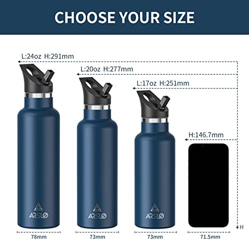 Arslo Stainless Steel Water Bottles Insulated, Double Wall Sport Bottle With Lid And Straw, Sweat-proof BPA Free to Keep Cold 24 Hours, Hot 12 Hours, Double Walled, Thermo Mug