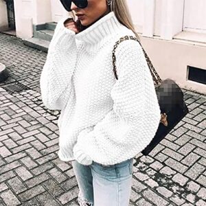 Gerichy Womens Sweaters,Women Crewneck Long Sleeve Oversized Cable Knit Chunky Pullover Short Sweater Dresses White